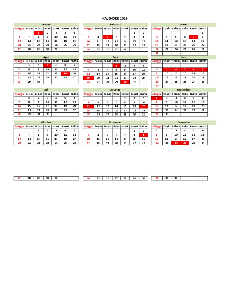 Kalender 2019 Indonesia | PDF
