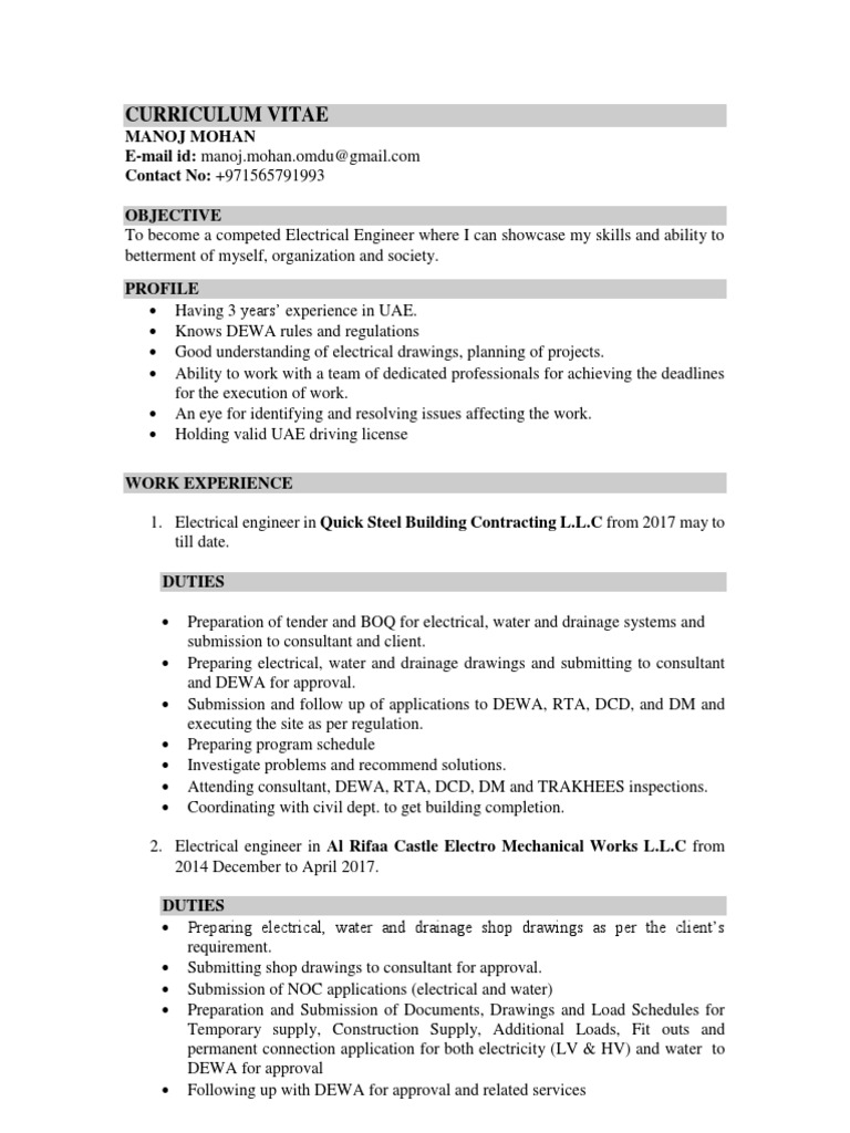 Manoj Mohan CV | Download Free PDF | Consultant | Engineering