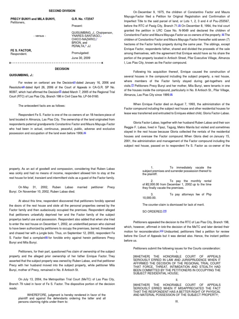 Bunyi Vs Factor | PDF | Property | Ownership