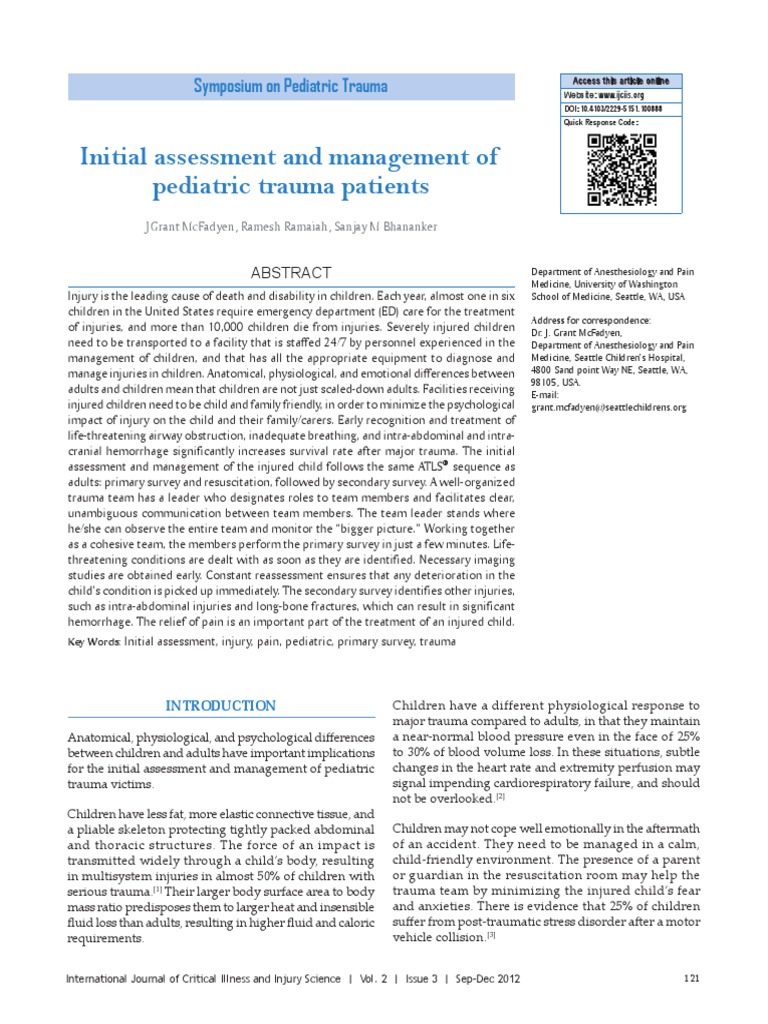 Initial Assessment and Management of Pediatric Trauma Patients | PDF ...
