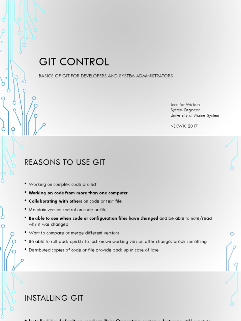 Git Control: Basics of Git For Developers and System Administrators ... Git Control: Basics of Git For Developers and System Administrators ...