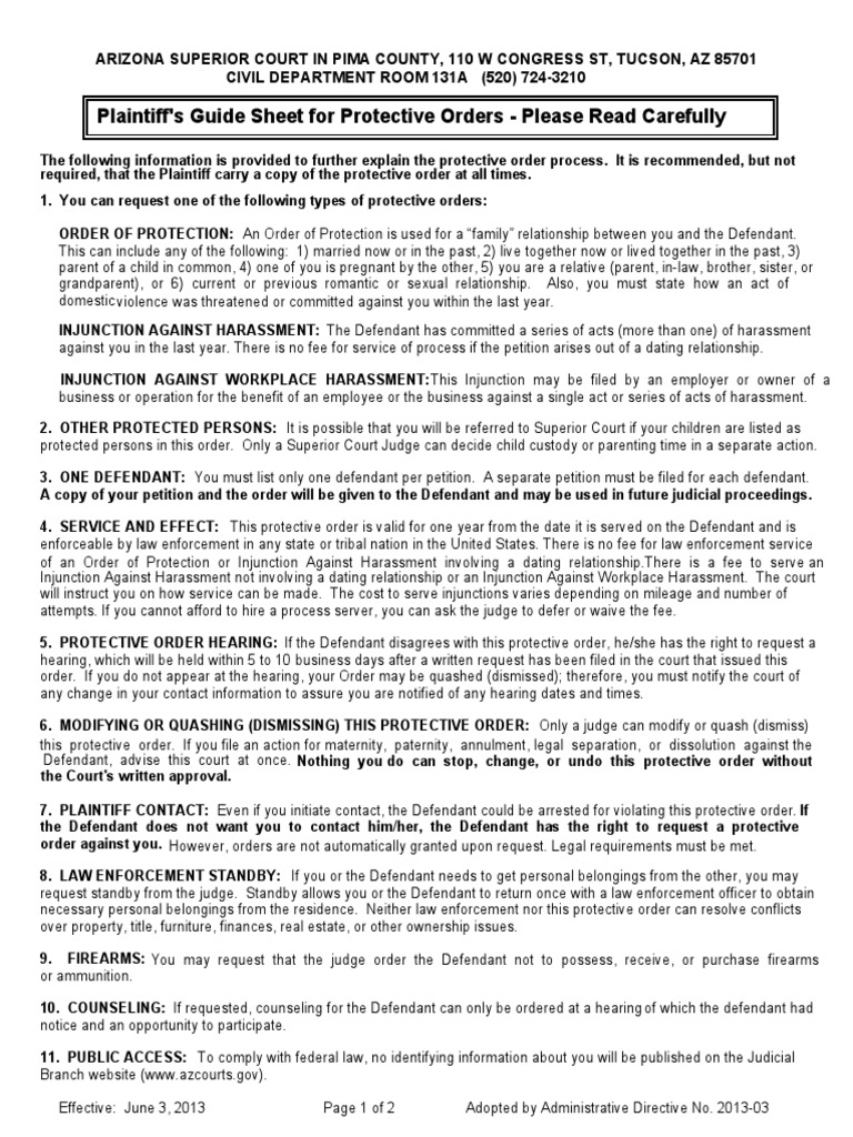 Plaintiffs Guide Sheet For Protection Orders | PDF | Injunction ...