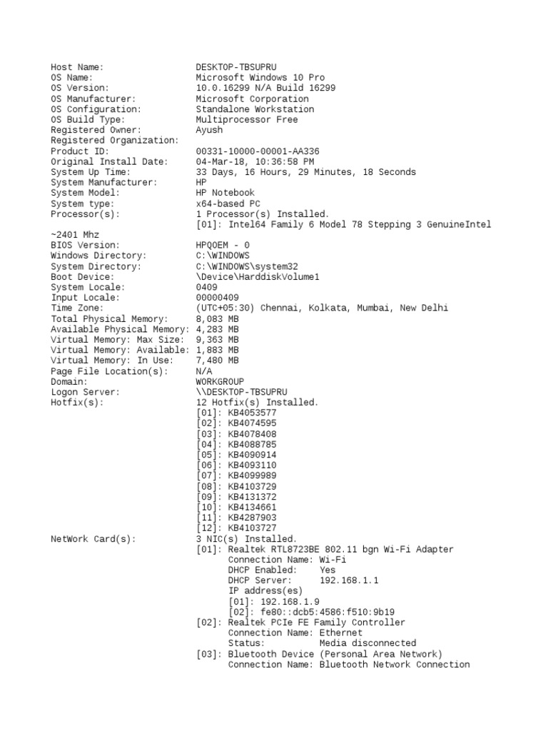 System Info | PDF | Microsoft Windows | Operating System