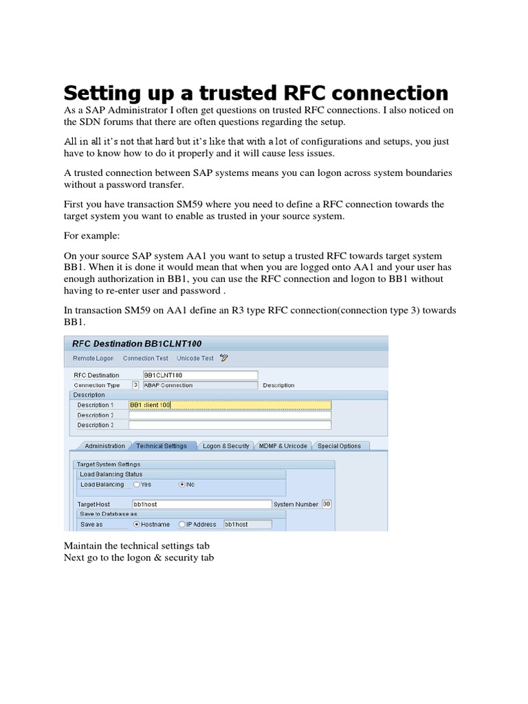 Setting Up A Trusted RFC Connection | PDF | Login | Password