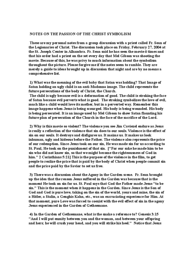 Notes On The Passion of The Christ Symbolism | PDF | Crucifixion | Last ...