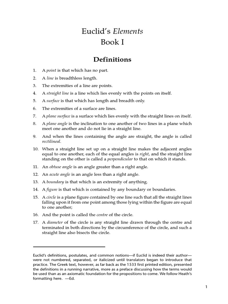 Euclid's Elements Book I: Definitions | PDF | Line (Geometry) | Triangle