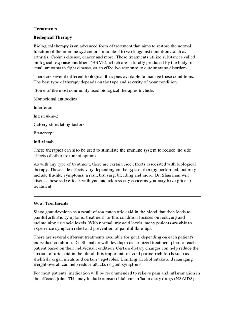 Treatments Biological Therapy | PDF | Arthritis | Gout