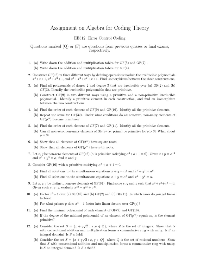 Assignment On Algebra For Coding Theory | PDF | Ring (Mathematics ...