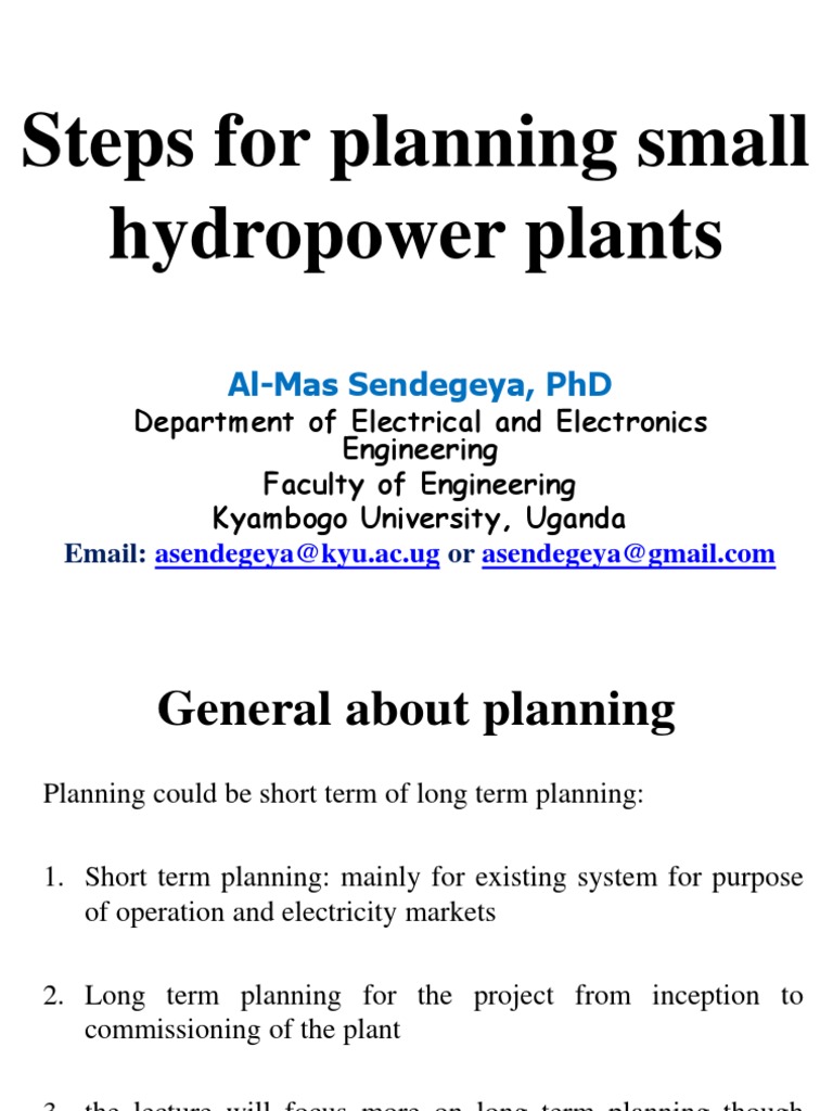 Steps For Planning Small Hydropower Plants: Al-Mas Sendegeya, PHD | PDF ...