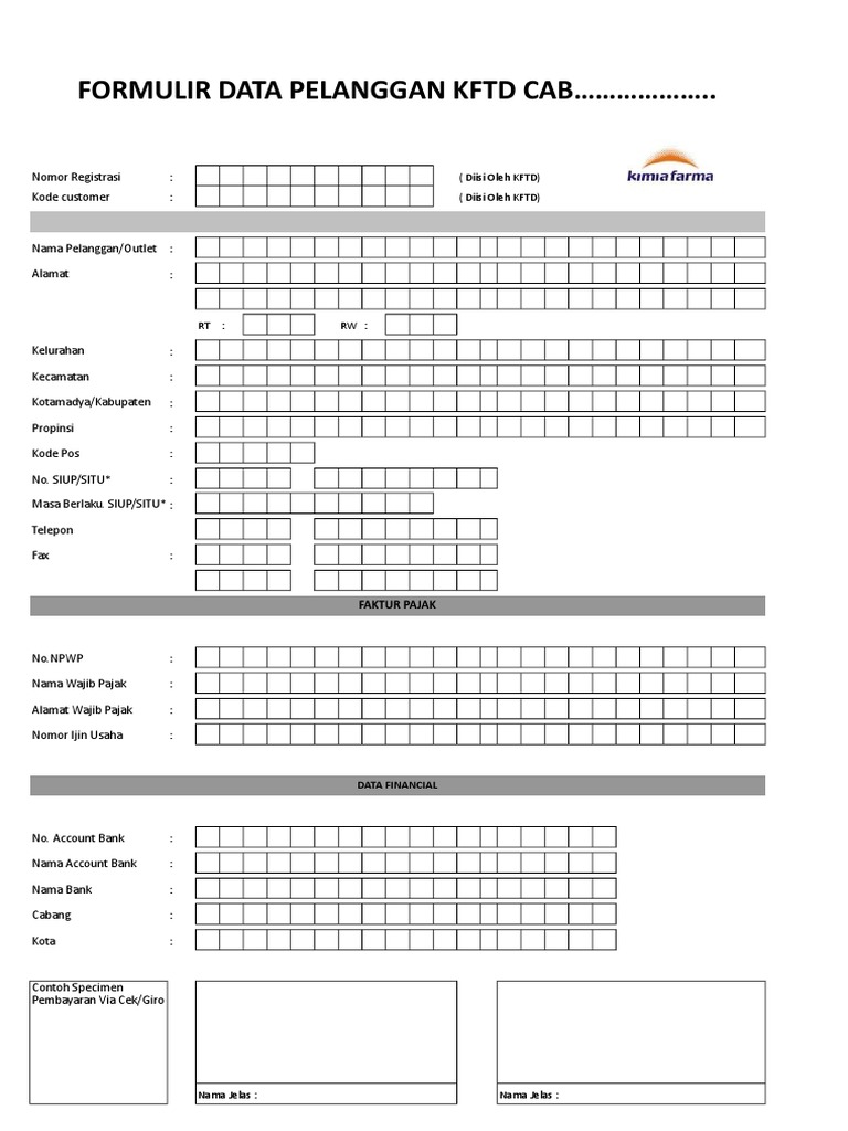 Form Registrasi Data Pelanggan KFTD Cabang | PDF