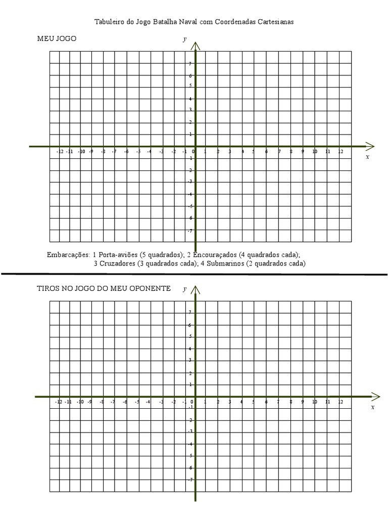 Tabuleiro Batalha Naval Cartesianas | PDF | Tipos de navios | Guerra naval