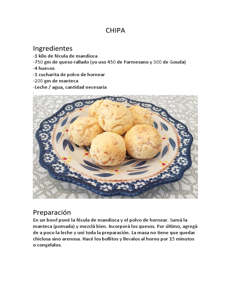 Receta Chipa | PDF | Panes | Queso