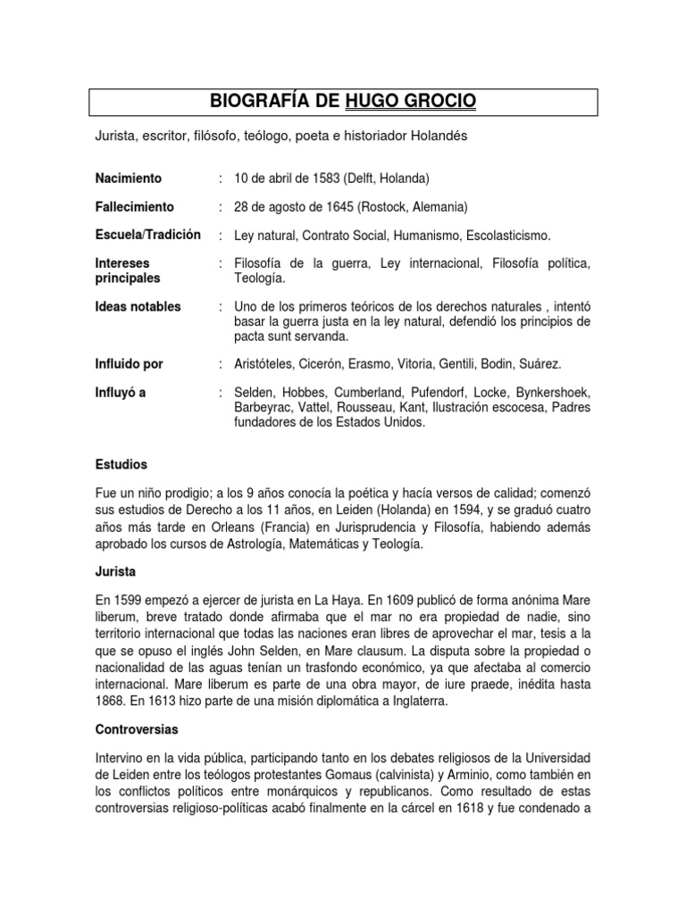 Biografia de Hugo Grocio | PDF | Justicia | Crimen y violencia