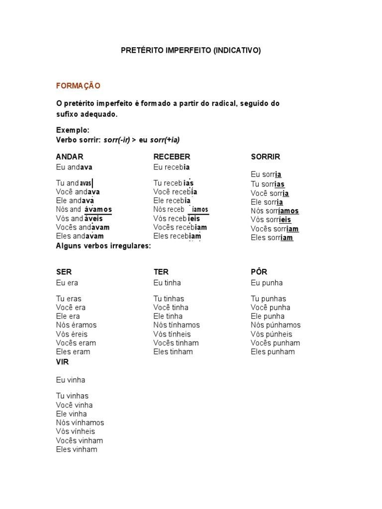 Preterito Imperfeito (Indicativo) | PDF | Idiomas