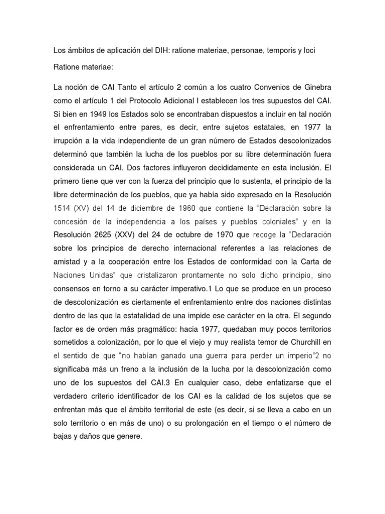 Ámbitos de Aplicación del DIH: Ratione Materiae y Personae | PDF ...