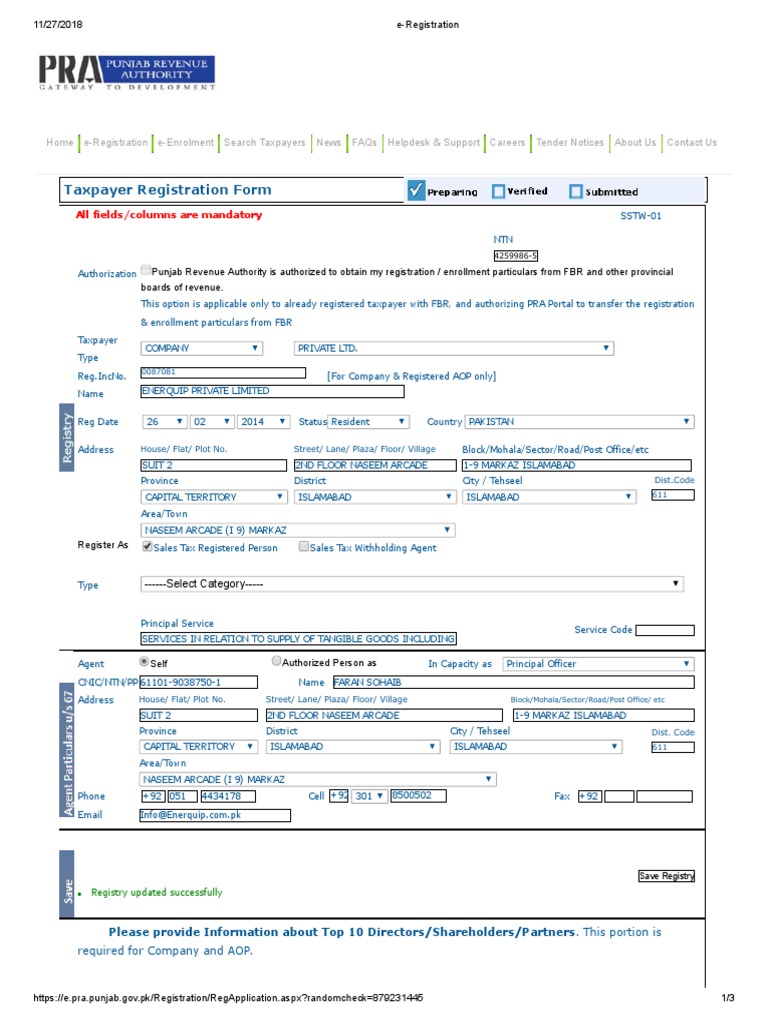 Taxpayer Registration Form | PDF | Islamabad | World Politics