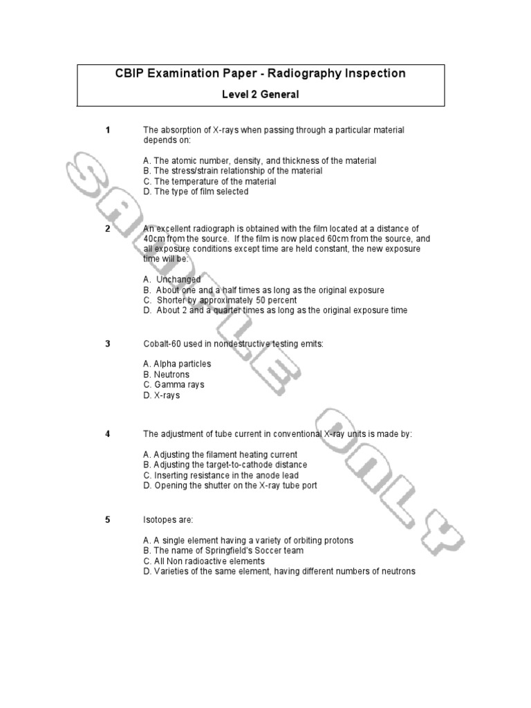 RT L2 General Examination Paper | PDF | Radiography | X Ray