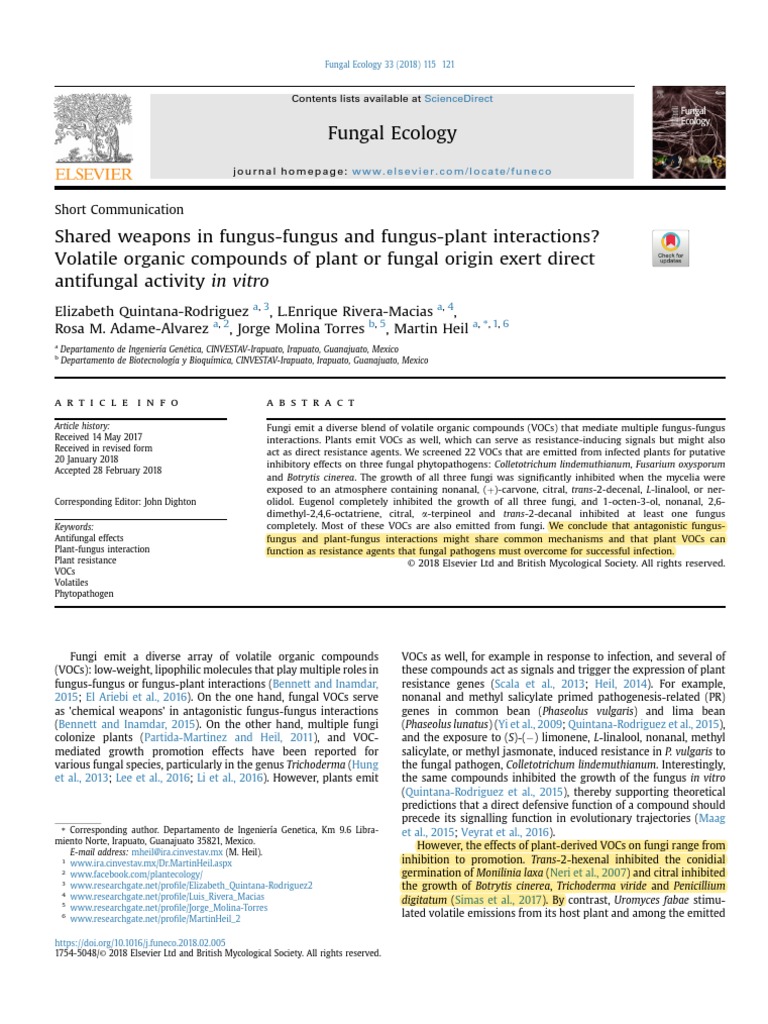 Fungal Ecology: Short Communication | PDF | Fungus | Volatile Organic ...