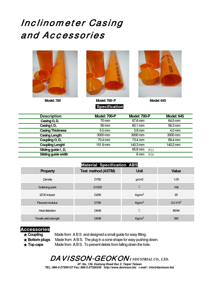 Geokon Inclinometer Casing Specifications | PDF | Chemistry | Chemical ...