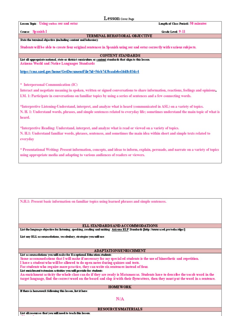 Lesson Plan - Ser and Estar I | PDF | Conversation | Communication