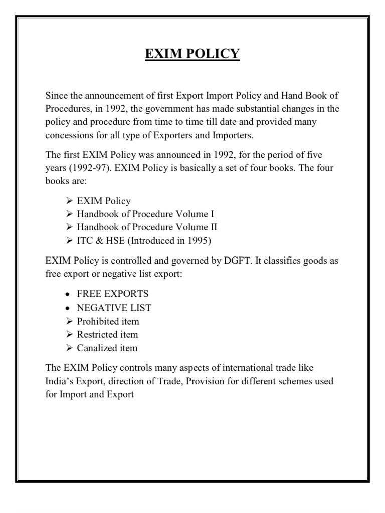 Exim Policy | PDF | Trade | International Trade