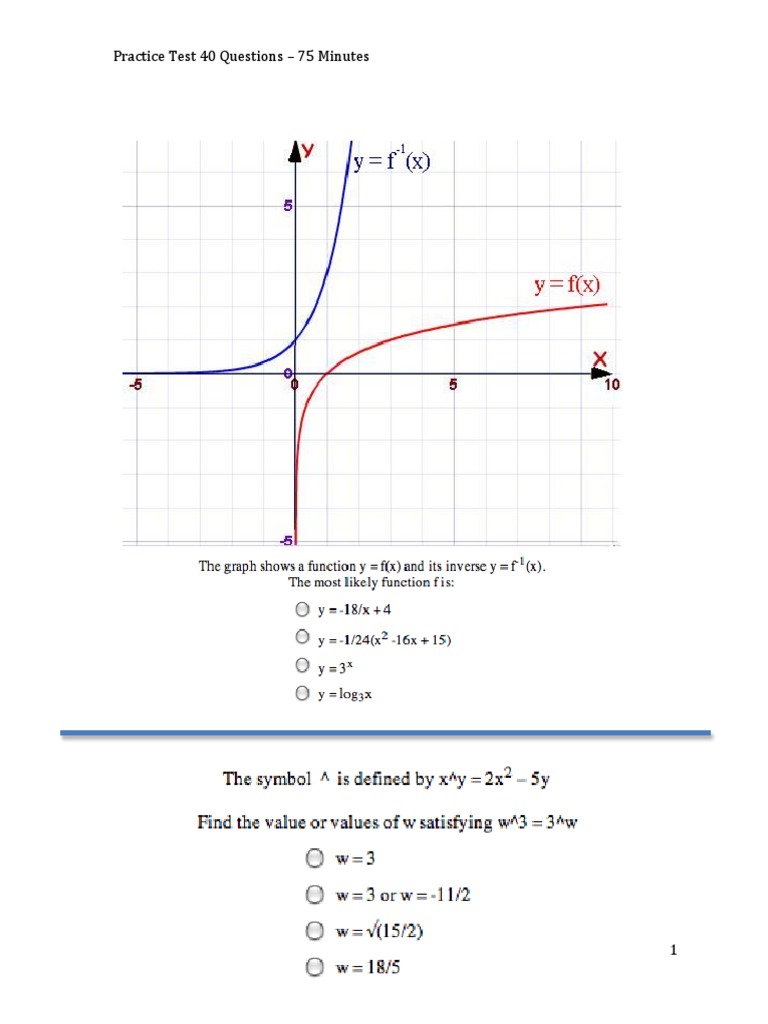 Practice Test 40 Questions - 75 Minutes | PDF | Mathematical Analysis ...