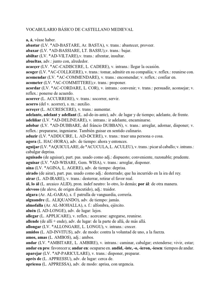 03 Vocabulario Del Castellano Medieval | PDF | Relaciones sintácticas ...