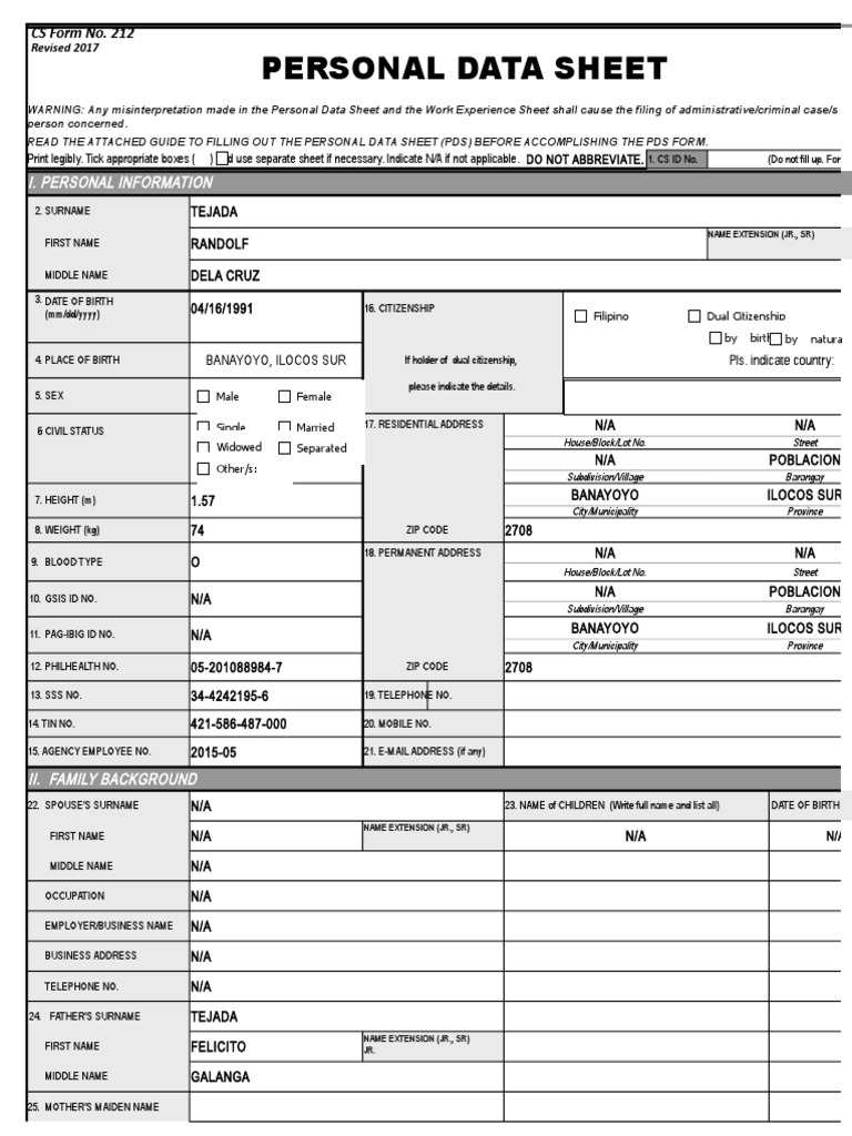 Personal Data Sheet (PDS) Template | PDF | Crime & Violence | Crime ...