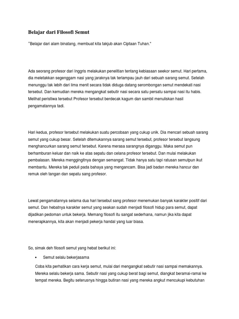 Belajar Dari Filosofi Semut | PDF