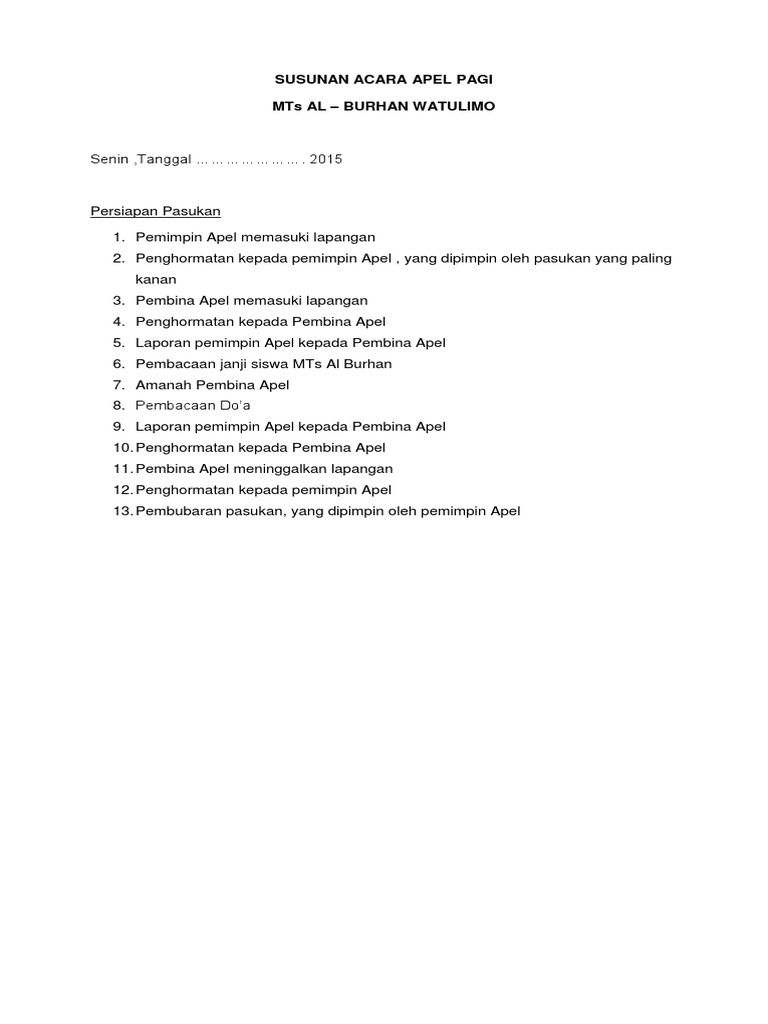 Susunan Acara Apel Pagi | PDF