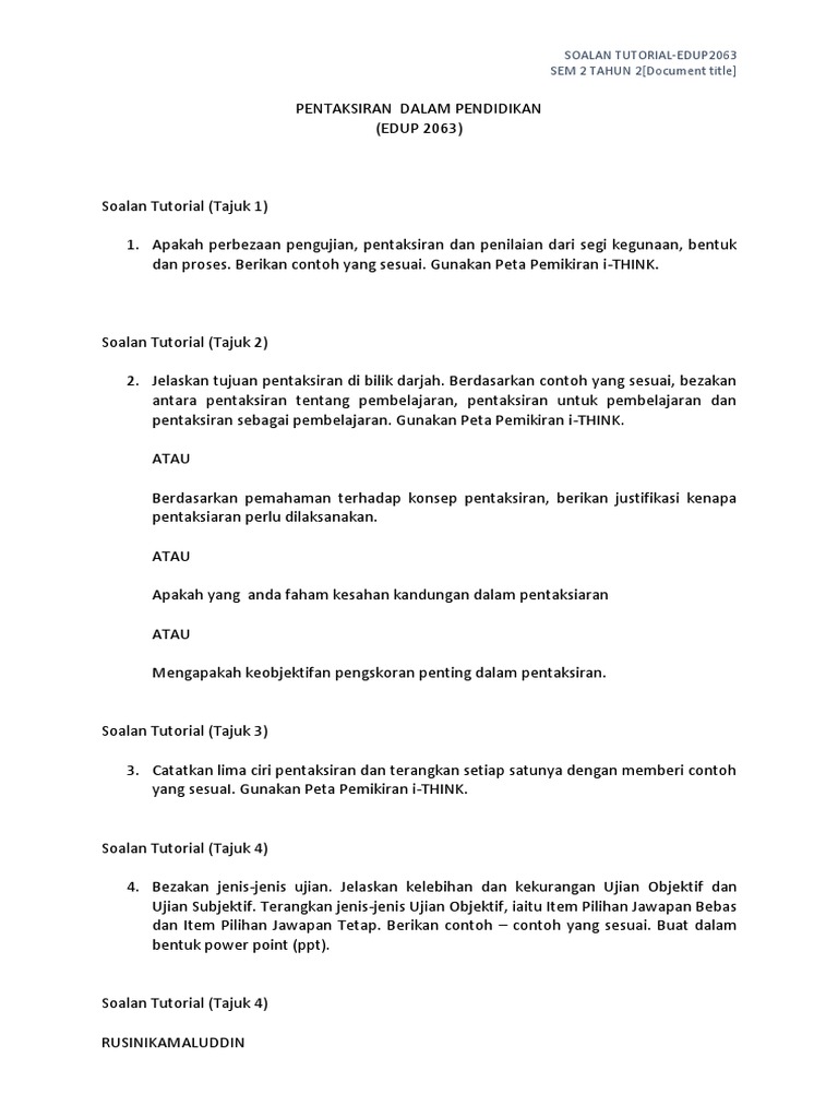 EDUP3063-Soalan Tutorial | PDF