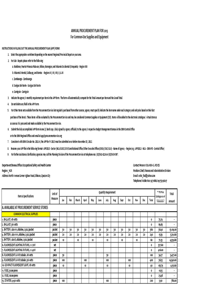 2013 Annual Procurement Plan | PDF | Printer (Computing) | Office Work