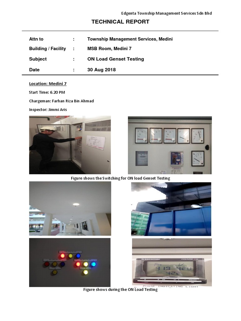 Technical Report: Subject: ON Load Genset Testing Date: 30 Aug 2018 | PDF