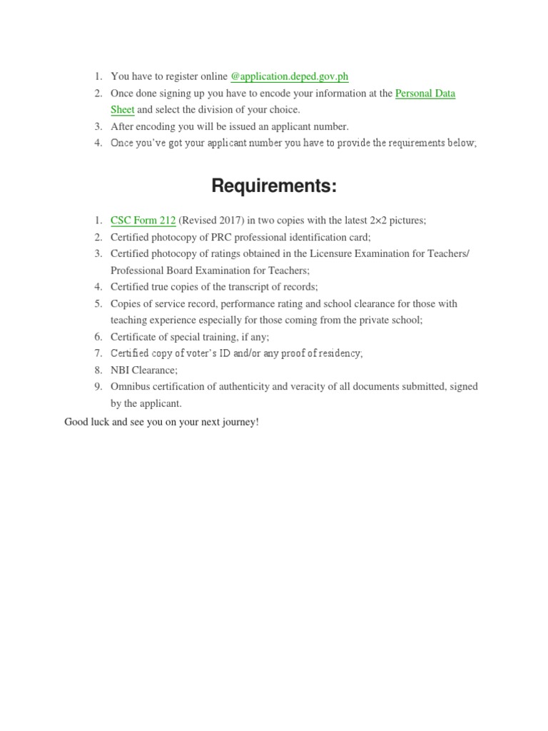 Requirements:: @application - Deped.gov - PH Personal Data Sheet | PDF ...