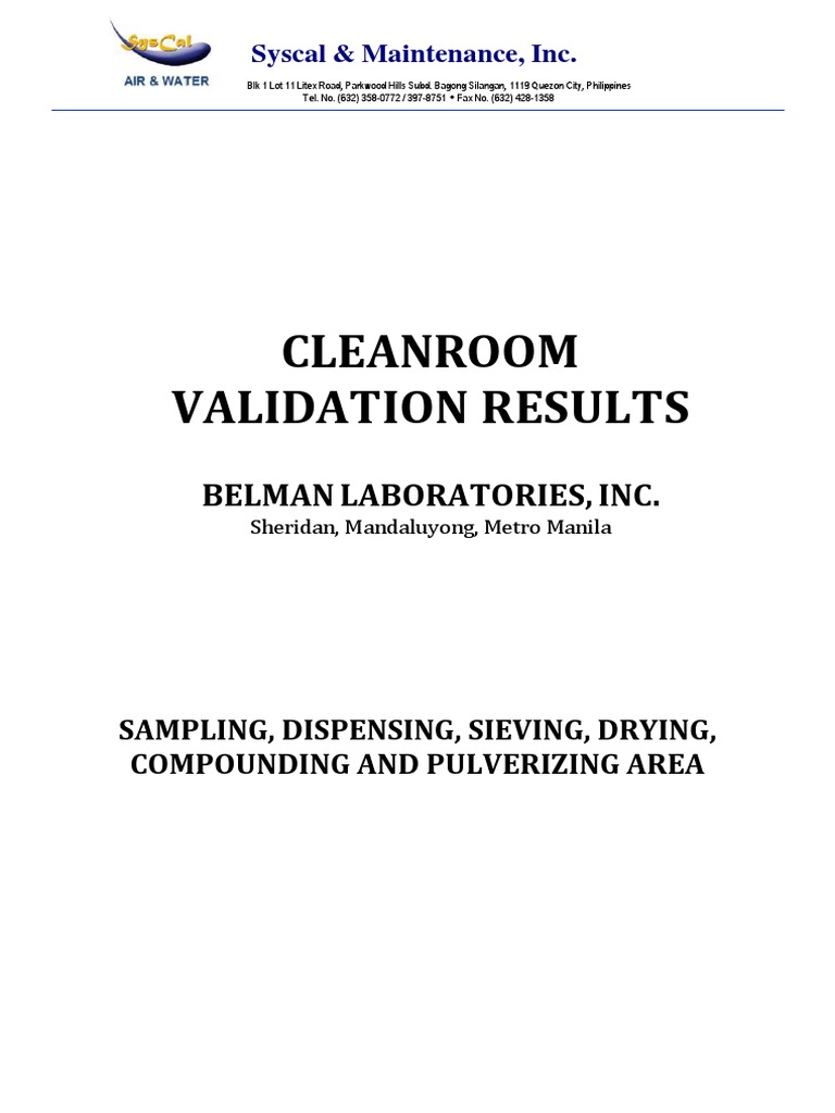 Cleanroom Validation Results Sampling and Common Dispensing | PDF ...