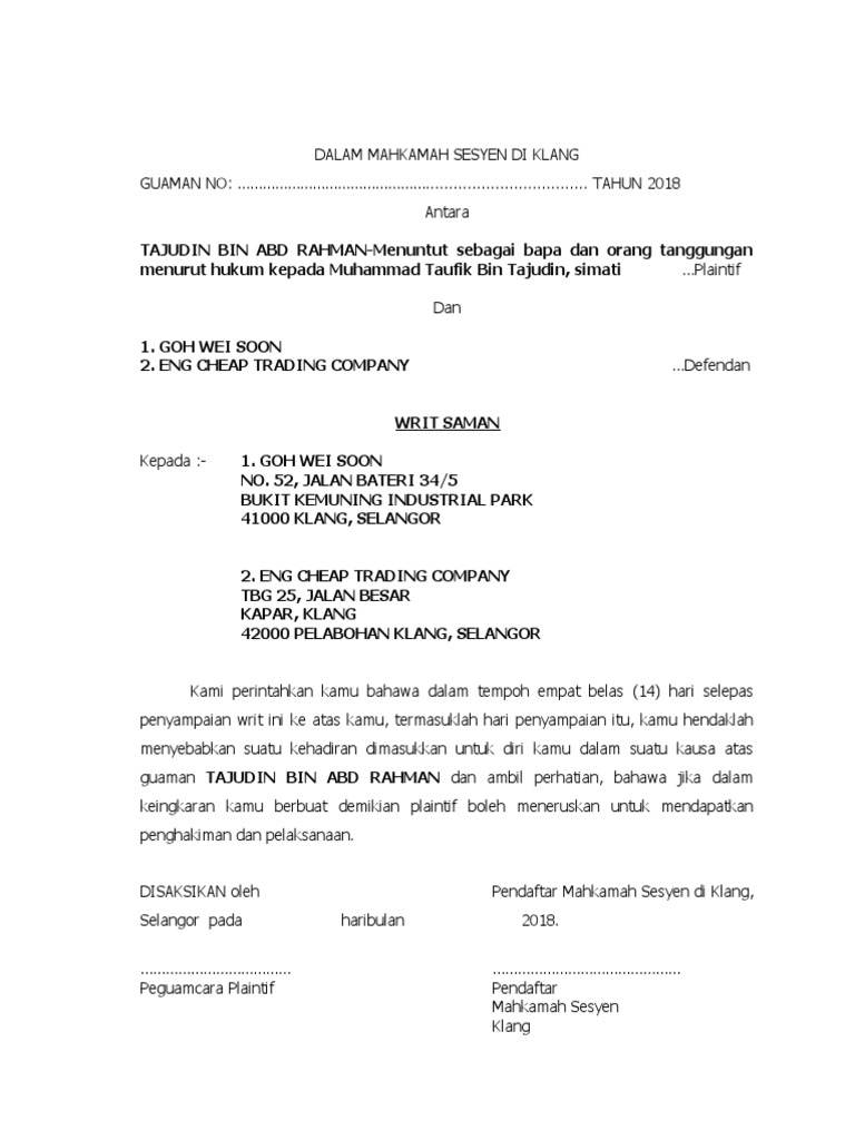 WRIT SAMAN (Klang@Mati) | PDF