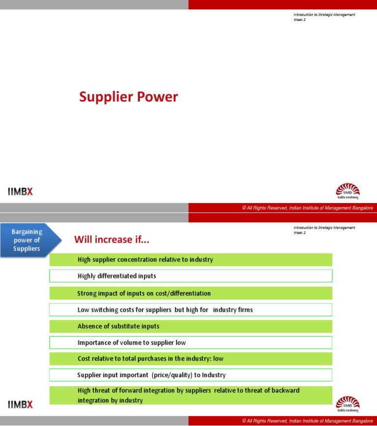 Supplier Power: Introduction To Strategic Management Week 2 | PDF