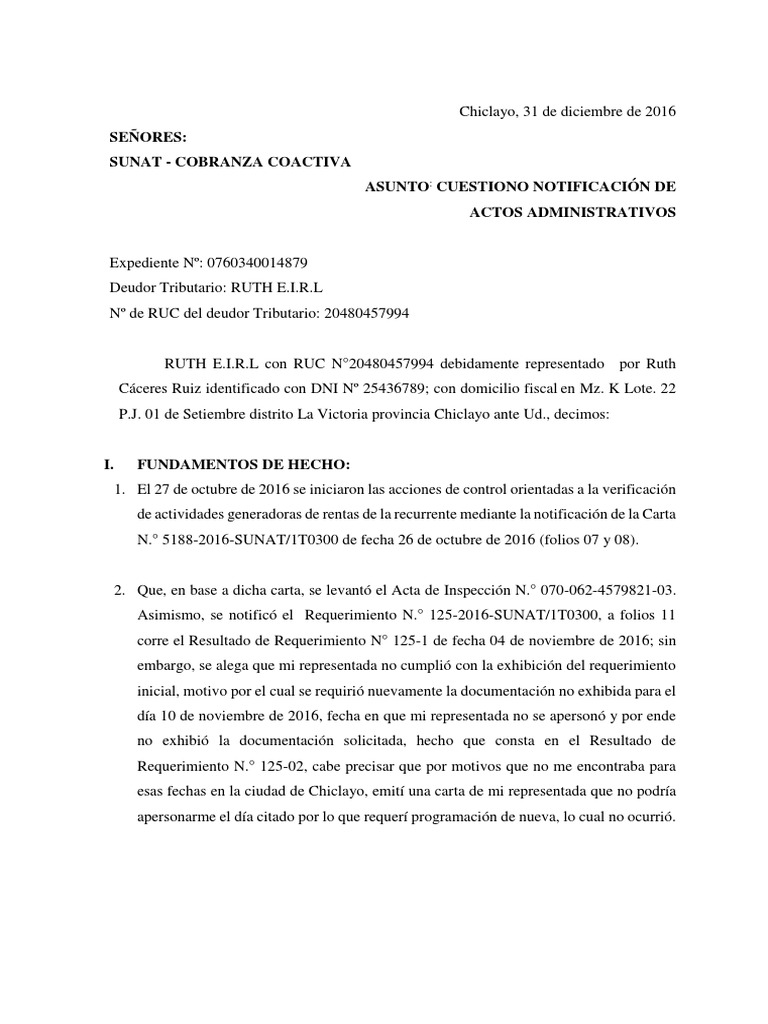 Escrito de reclamación sunat | Justicia | Crimen y violencia
