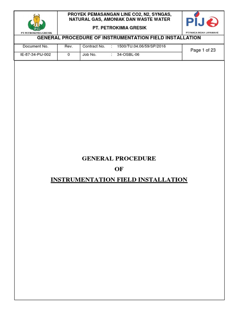 Instrumentation General Procedure Installation Pdf Pipe Fluid