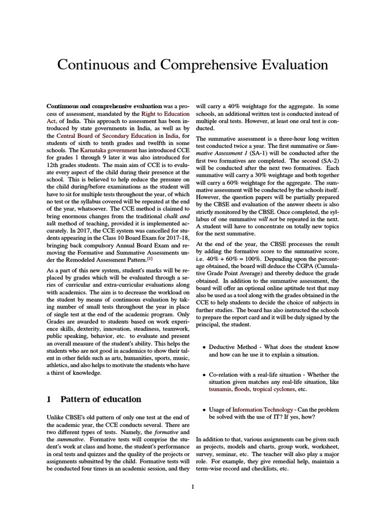 Continuous and Comprehensive Evaluation | PDF | Schools | Adolescence