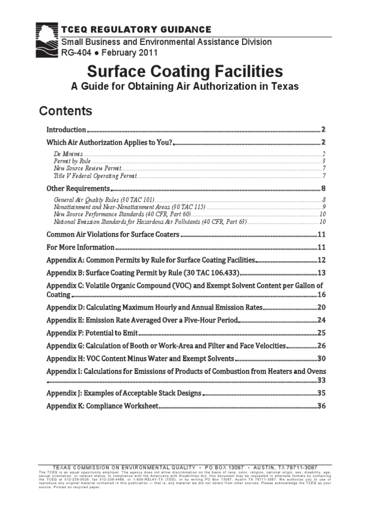TCEQ Guide to Surface Coating Air Permits | PDF | Volatile Organic ...