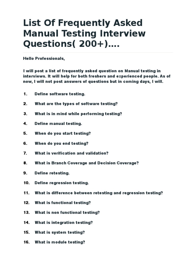 Manual Testing Interview Questions | PDF | Software Testing | Software Bug
