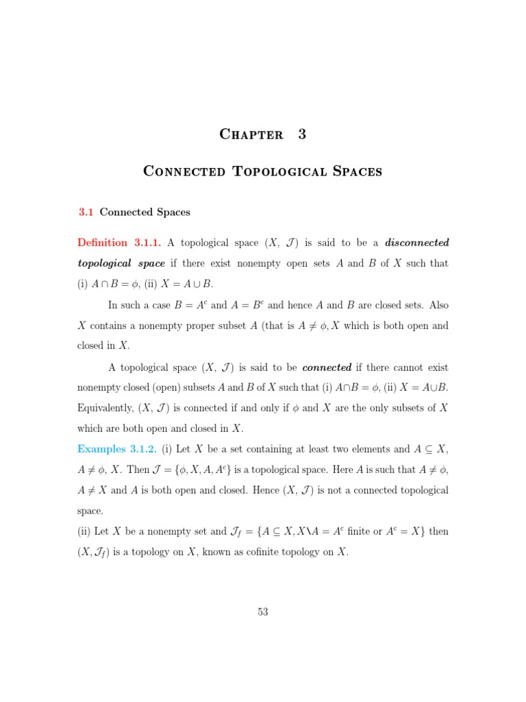 Connected Topological Spaces: Definition 3.1.1 | PDF | Continuous Function | General Topology