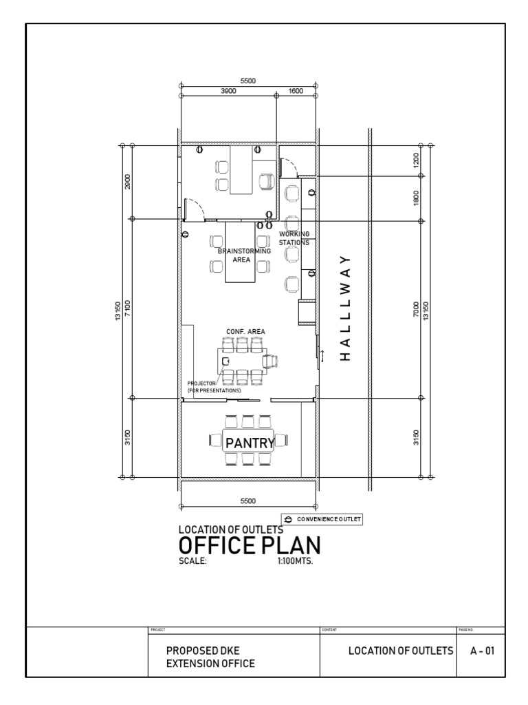 Floor Plan Layout And Electrical Outlet Placement For A Proposed Office