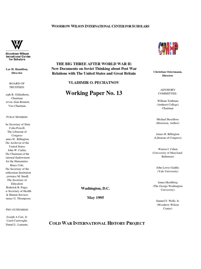 THE BIG THREE AFTER WORLD WAR II: New Documents On Soviet Thinking ...