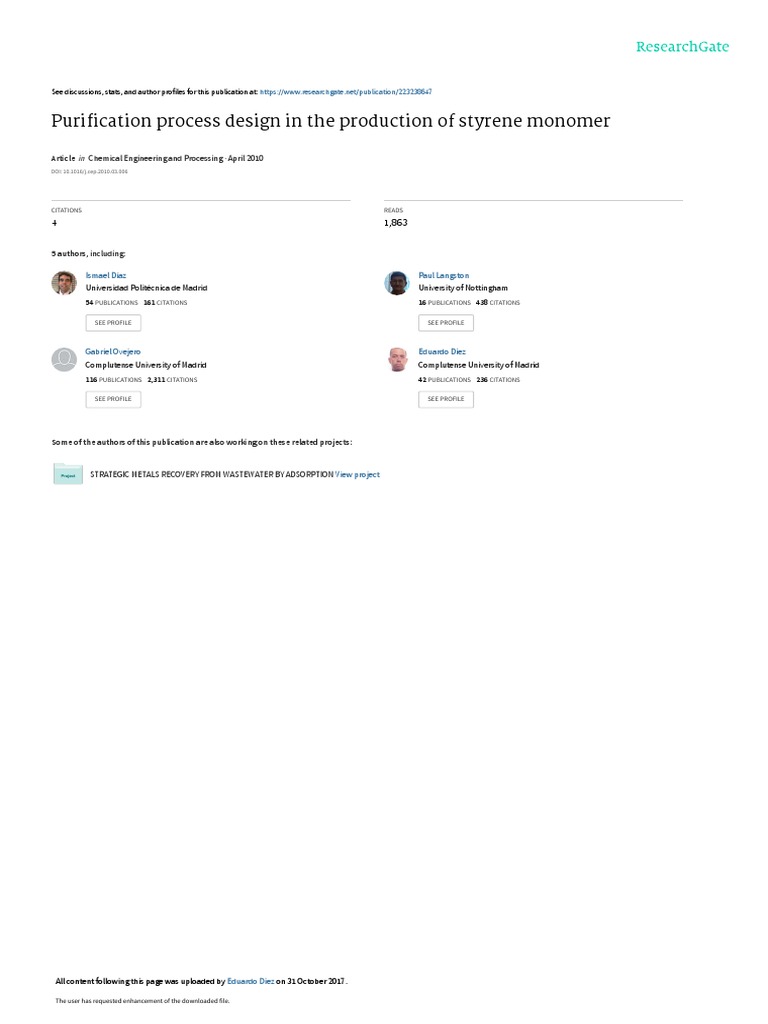 Styrene Definition Definitivo | PDF | Distillation | Polymerization
