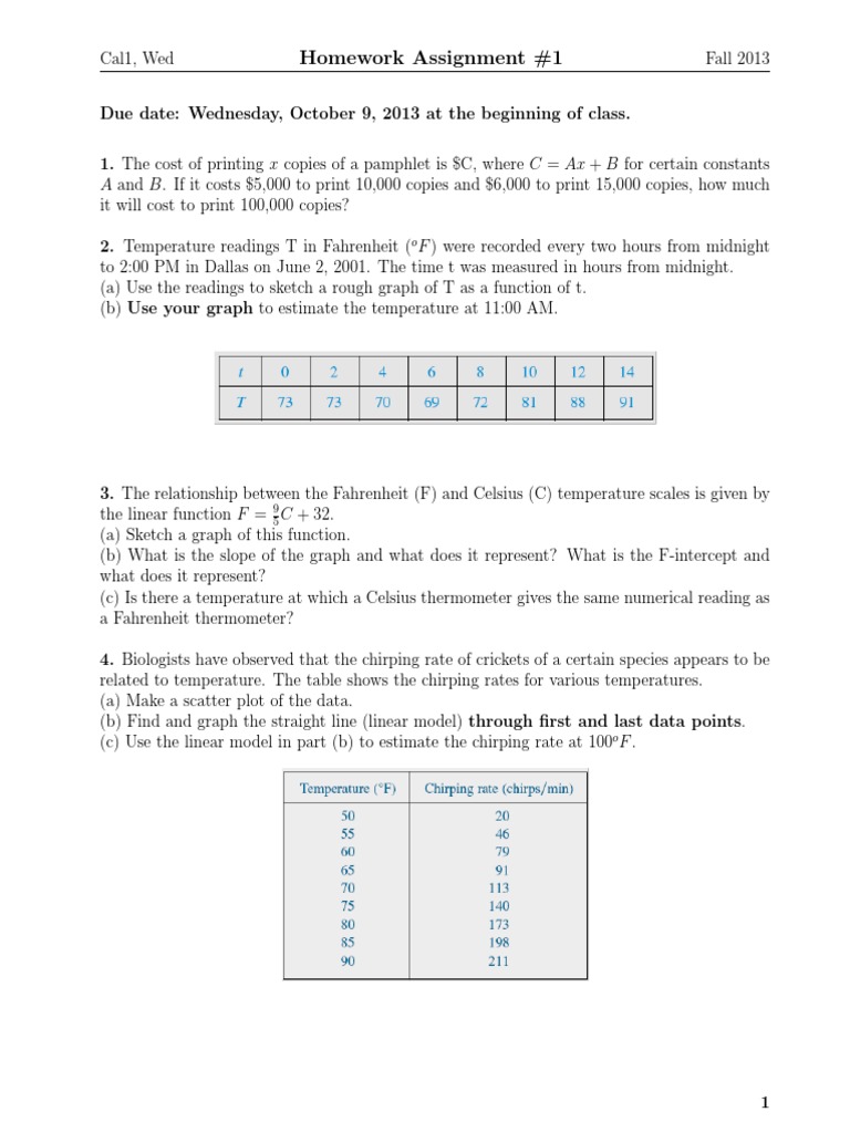 Homework Assignment #1 | PDF | Fahrenheit | Temperature