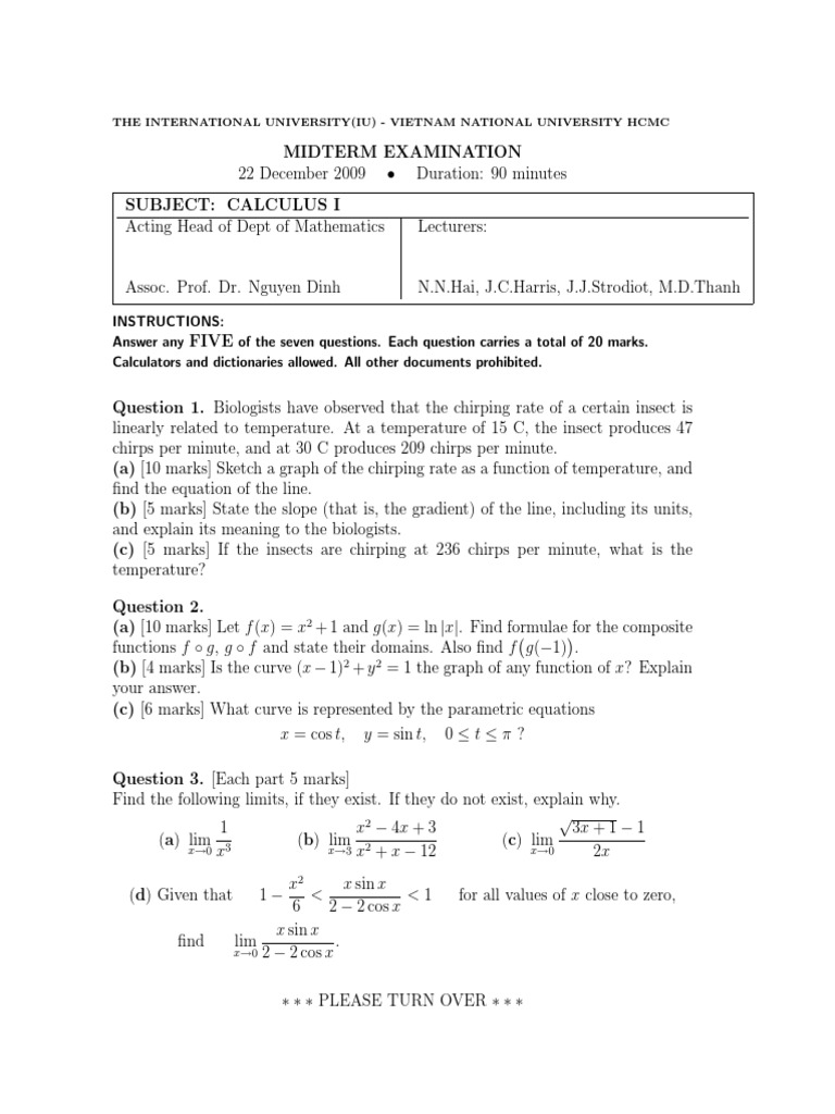 Midterm Exam Calc1 Dec09 | PDF | Mathematical Analysis | Analysis