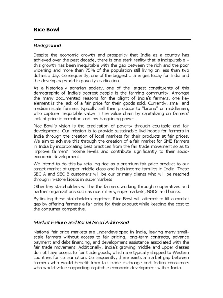 Rice Bowl Business Plan 1824 | Download Free PDF | Grocery Store | Fair ...