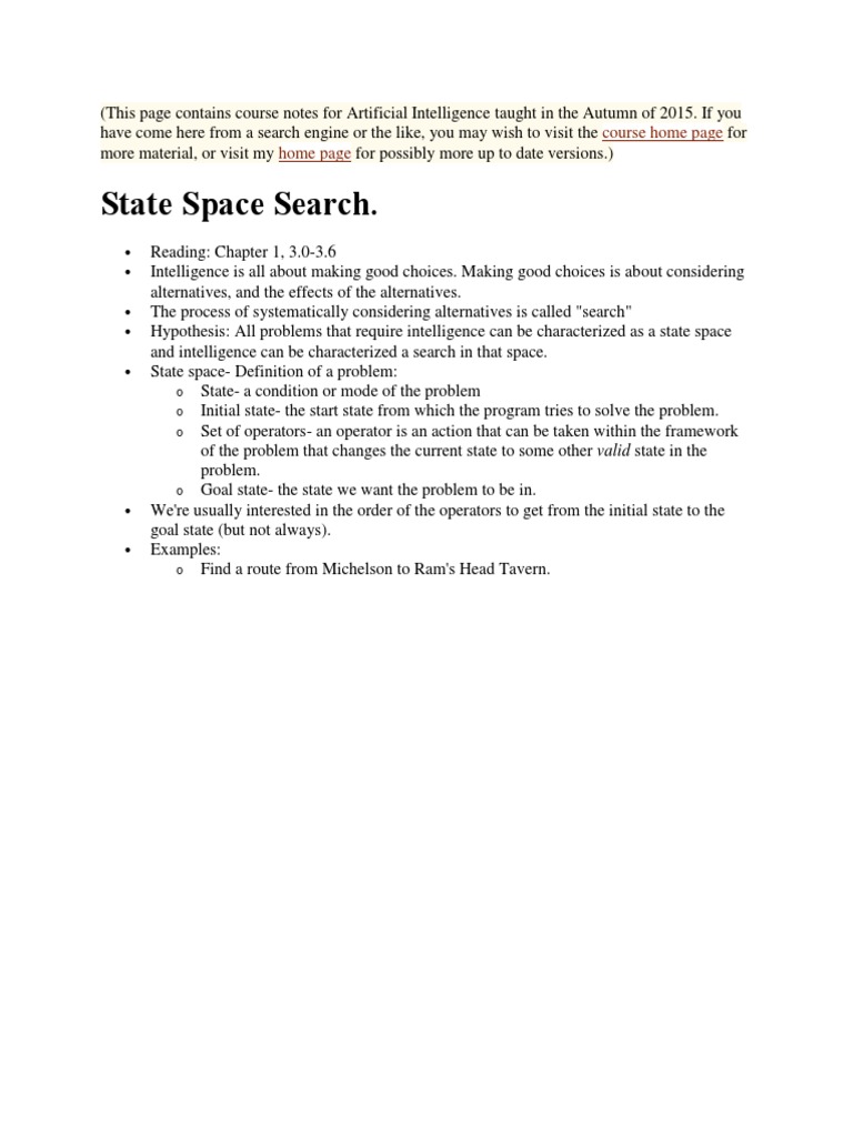 State Space Search.: Course Home Page Home Page | Download Free PDF ...